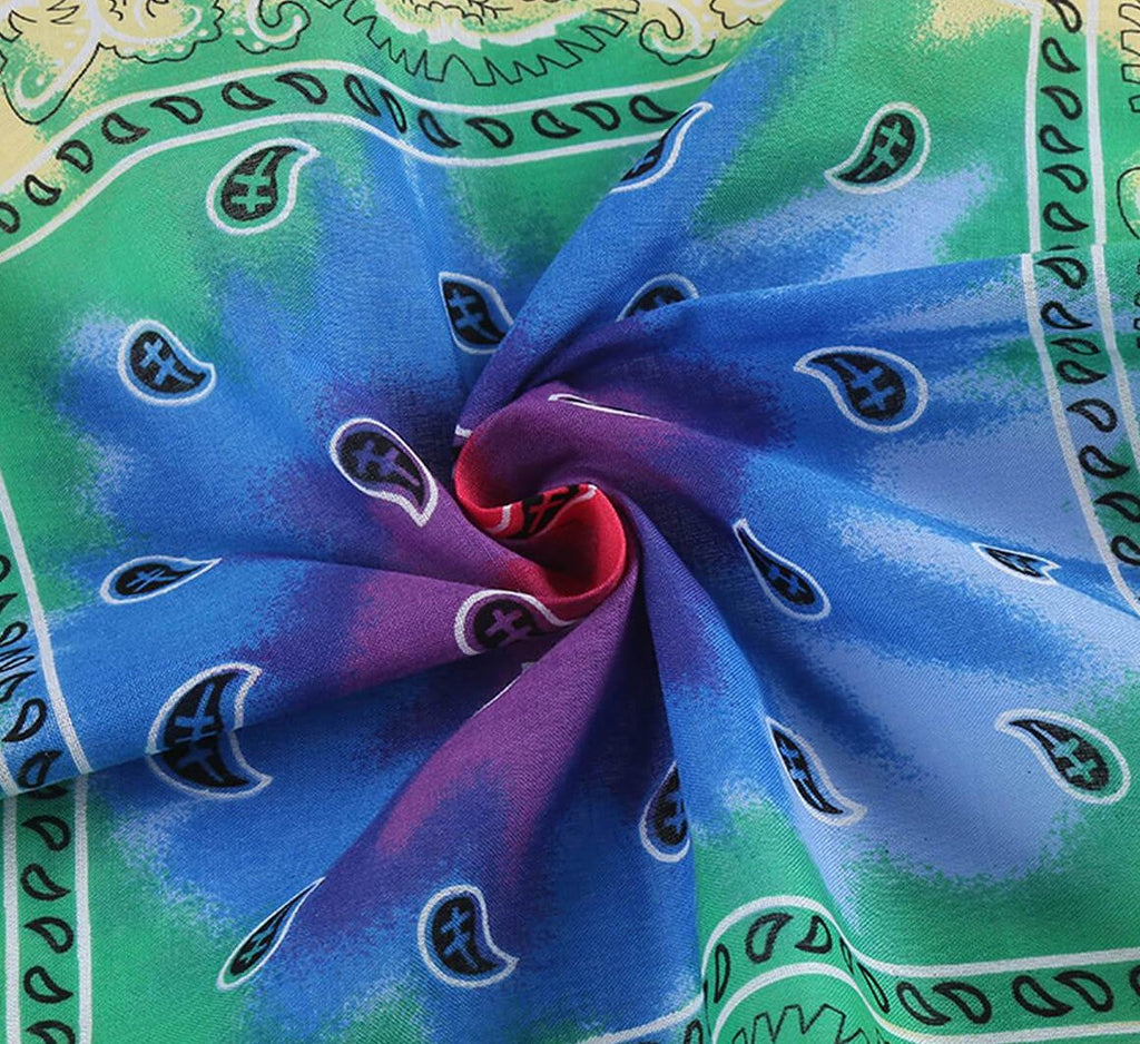 12 Pack Tie Dye Rainbow Bandanas Cotton Colorful Paisley Bandanas Head ...
